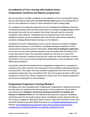 Fillable Online Accreditation of Prior Learning with Dyslexia Action Fax Email Print - pdfFiller