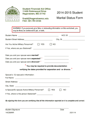 Fillable Online hagerstowncc 2014-2015 Student Marital Status Form (pdf ...