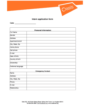 Fillable Online Intern application form - Oasis Fax Email Print - pdfFiller