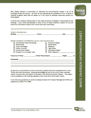 Fillable Online WASTE DIVERSION INFORMATION SHEET - GWL Realty Advisors ...