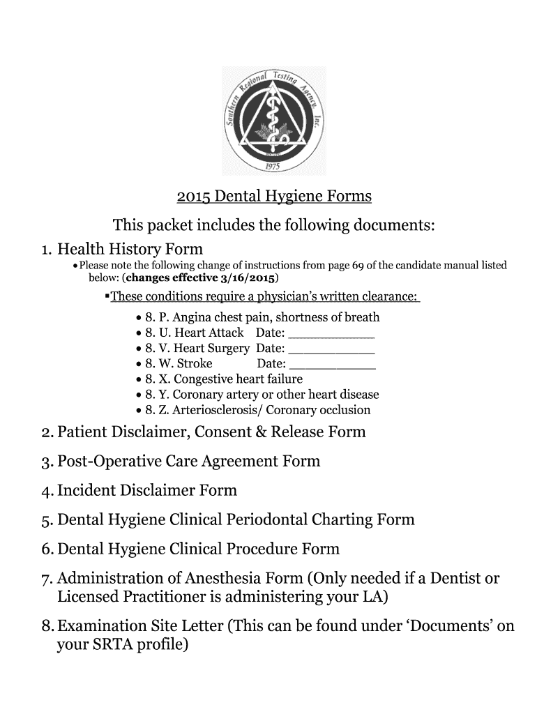 Fillable Online 2015 Dental Hygiene Forms Fax Email Print - pdfFiller
