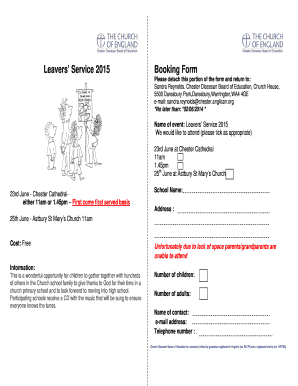 Fillable Online chester anglican Leavers' Service 2015 Booking Form Fax ...