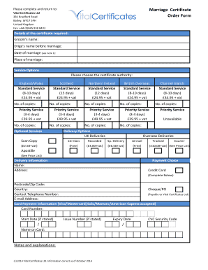 Fillable Online Marriage Certificate Application Form - Vital ...