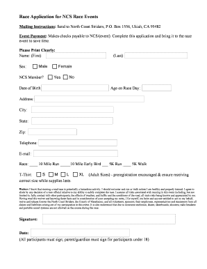 Fillable Online striders Race Application for NCS Race Events - North ...
