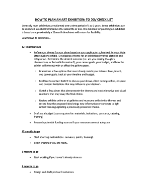 Fillable Online HOW TO PLAN AN ART EXHIBITION: TO DO/ CHECK LIST Fax Email Print - pdfFiller