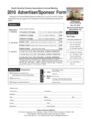 Fillable Online 2010 Advertiser/Sponsor Form - SC Forestry Fax Email ...