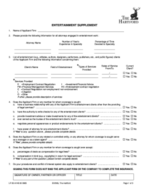 Fillable Online ENTERTAINMENT SUPPLEMENT - Hartford Financial Products ...