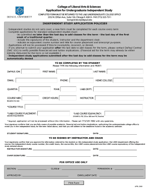 Fillable Online condor depaul College of Liberal Arts & Sciences ...