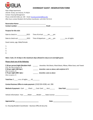 Fillable Online OVERNIGHT GUEST RESERVATION FORM Fax Email Print ...