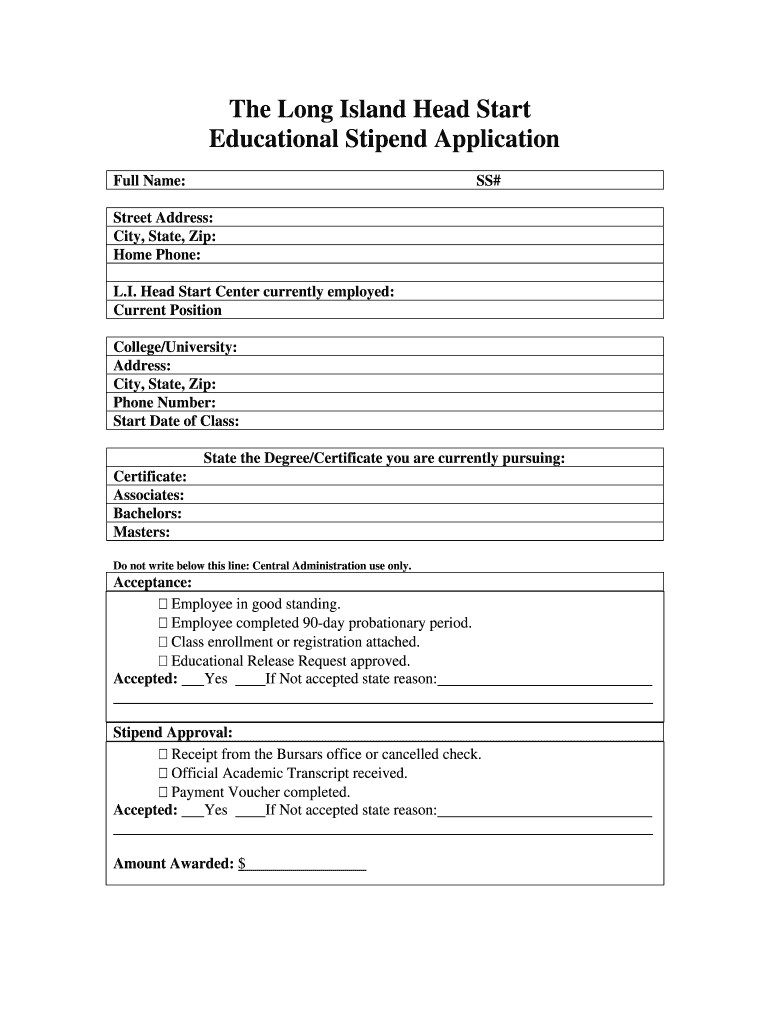 Fillable Online The Long Island Head Start Educational Stipend Application Fax Email Print ...
