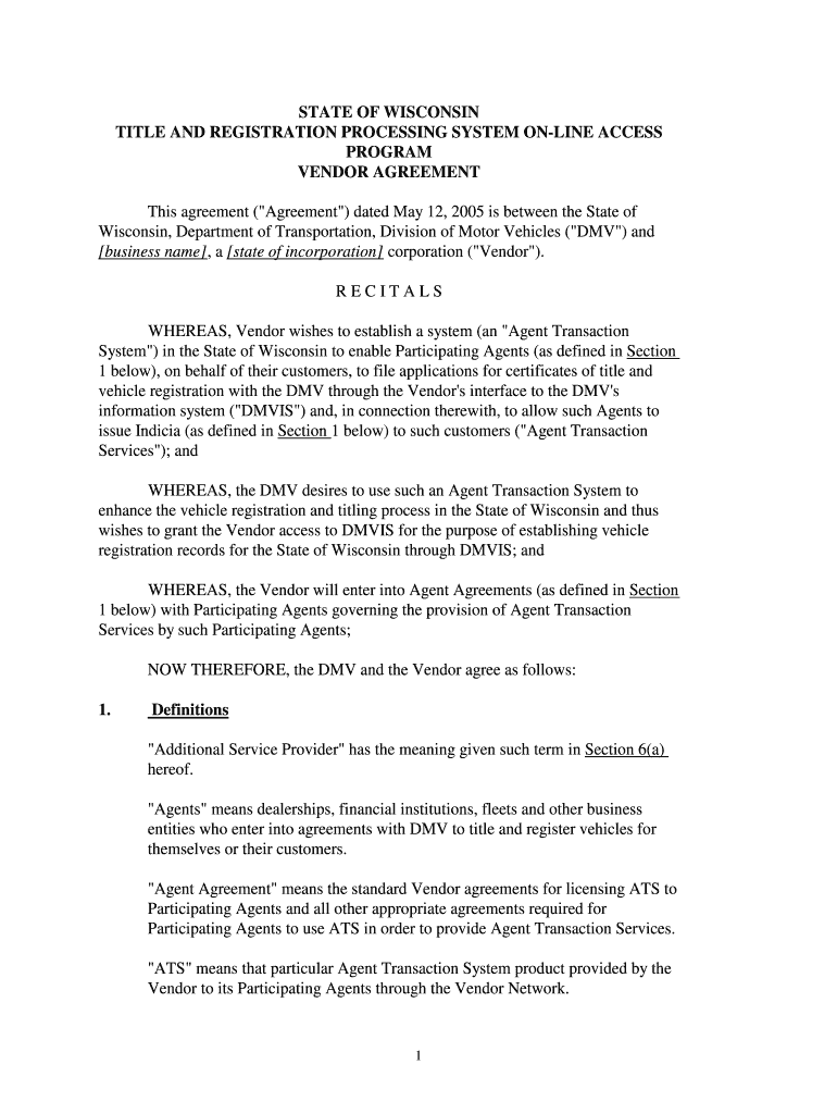 Fillable Online Appendix 17 - standard vendor contract - VendorNet Fax ...