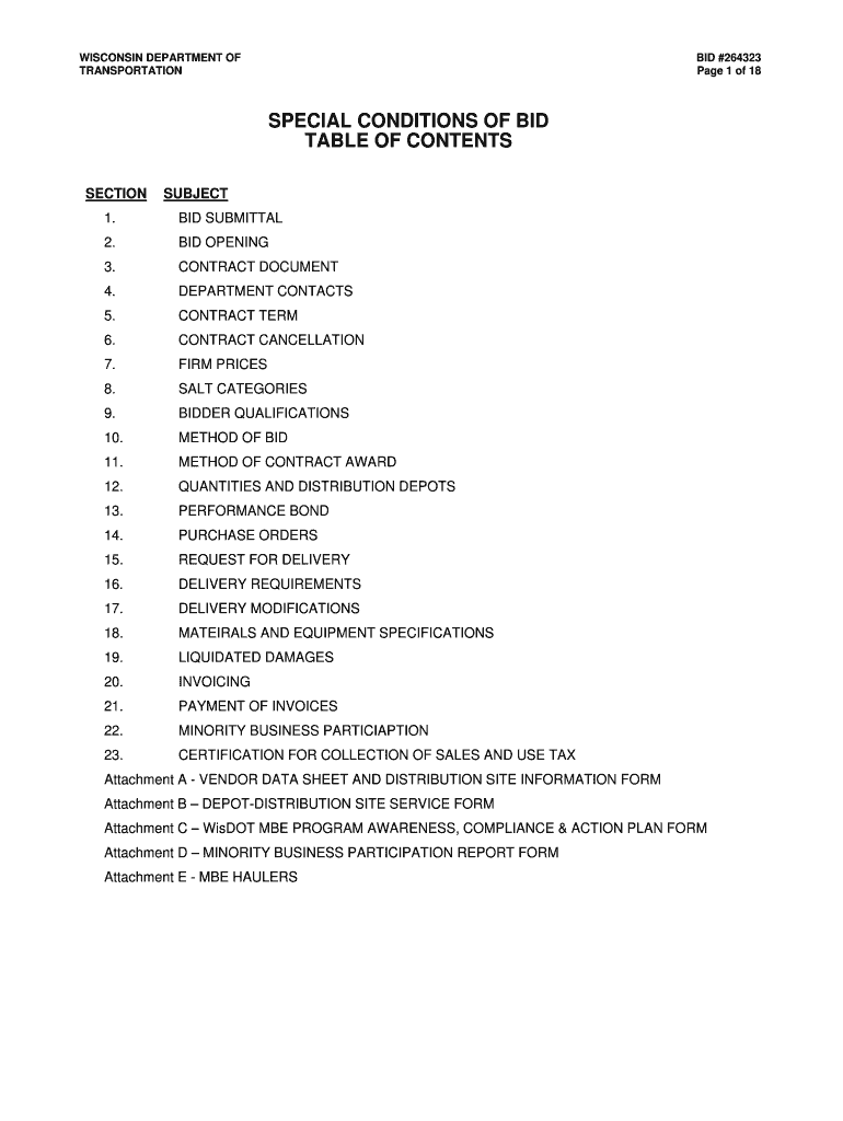 Fillable Online SPECIAL CONDITIONS OF BID TABLE OF CONTENTS - VendorNet Fax Email Print - pdfFiller