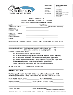 Fillable Online lgvsd Permit application district mainline or property ...