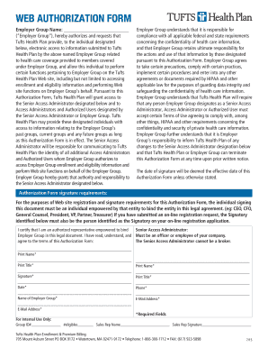 Fillable Online tufts-healthplan WEB AUTHORIZATION FORM Employer Group ...