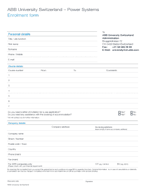 Fillable Online ABB University Switzerland Power Systems Enrolment form ...