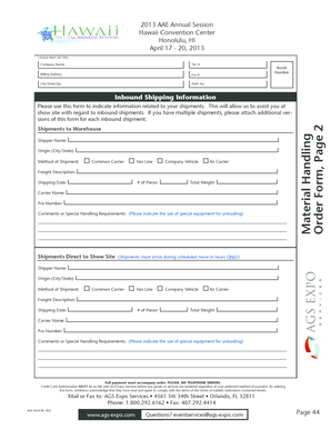 Fillable Online Material Handling Order Form, Page 2 - HUB AGS Expo Services Fax Email Print ...