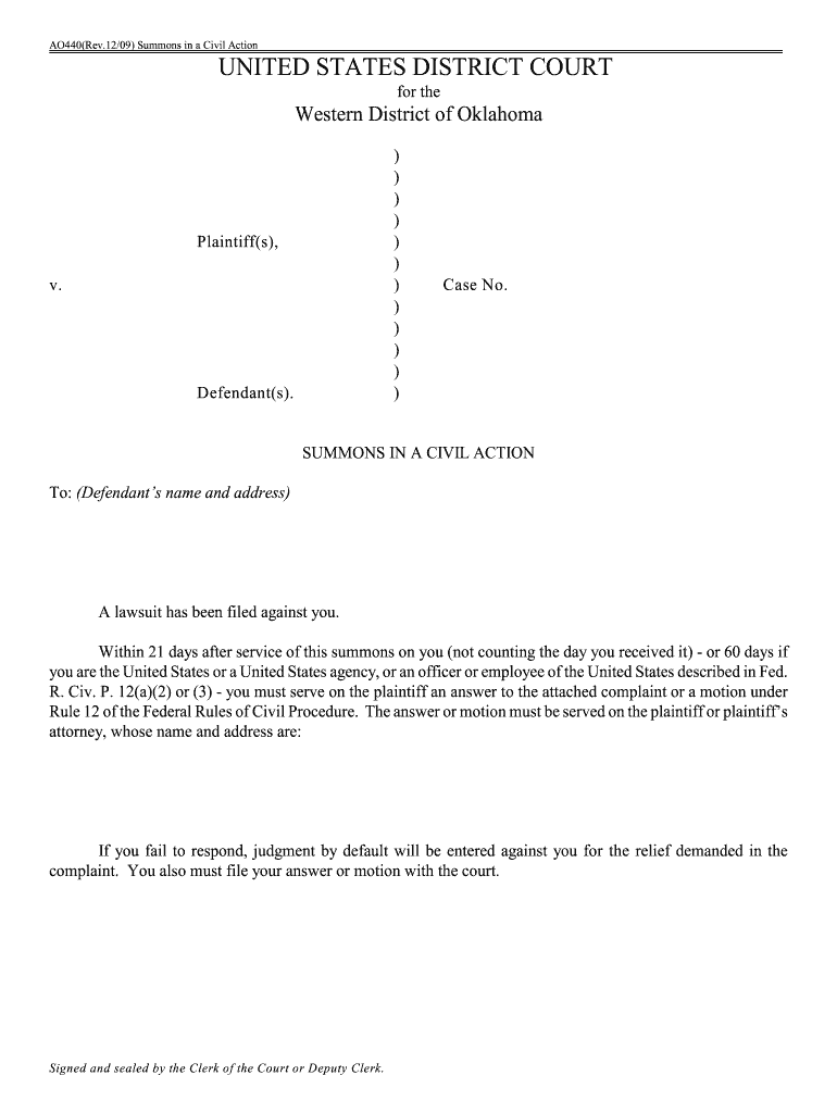 Answer To Court Summons Template