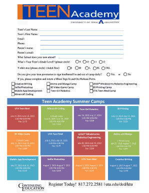 Fillable Online Teen Academy Required Forms Instructions - The ...
