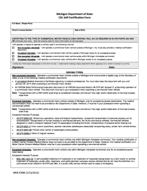 Fillable Online CDL Self Certification Form. Commercial Driver License ...