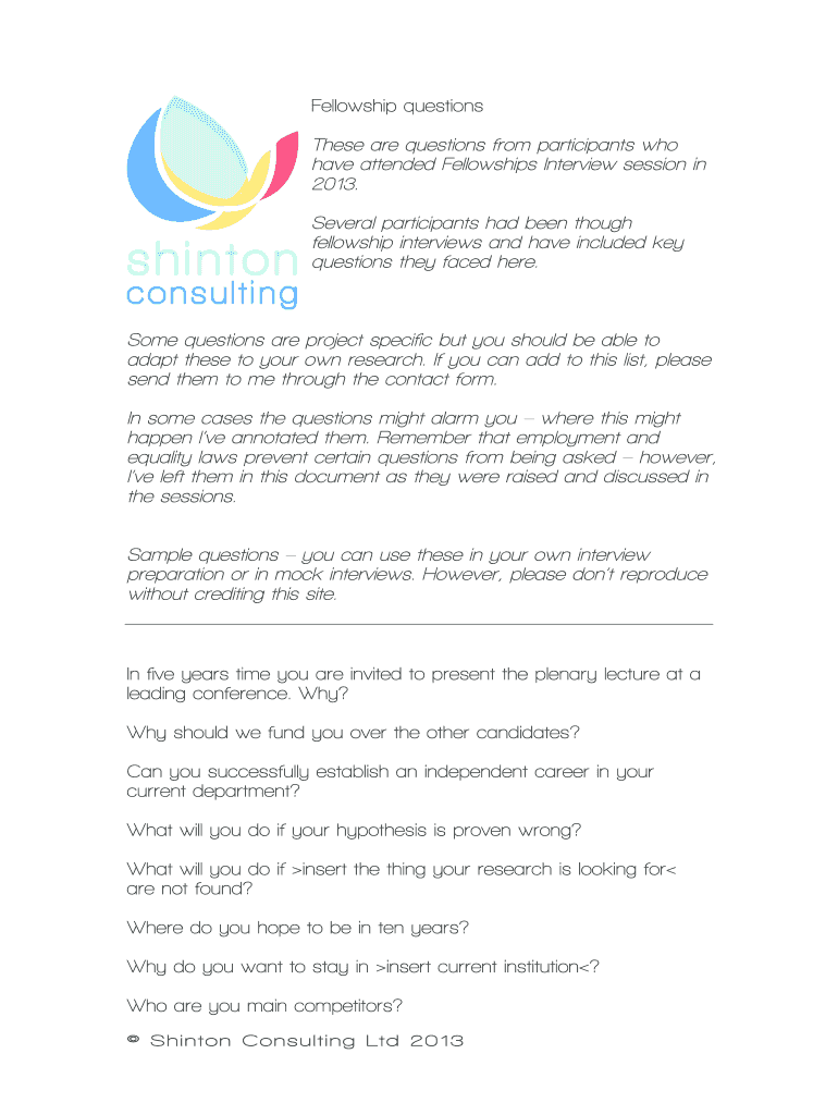 Fillable Online Fellowship questions Fax Email Print - pdfFiller