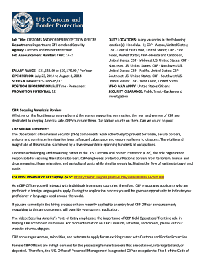 Fillable Online Job Announcement Number: CBPO 14-2 Fax Email Print ...
