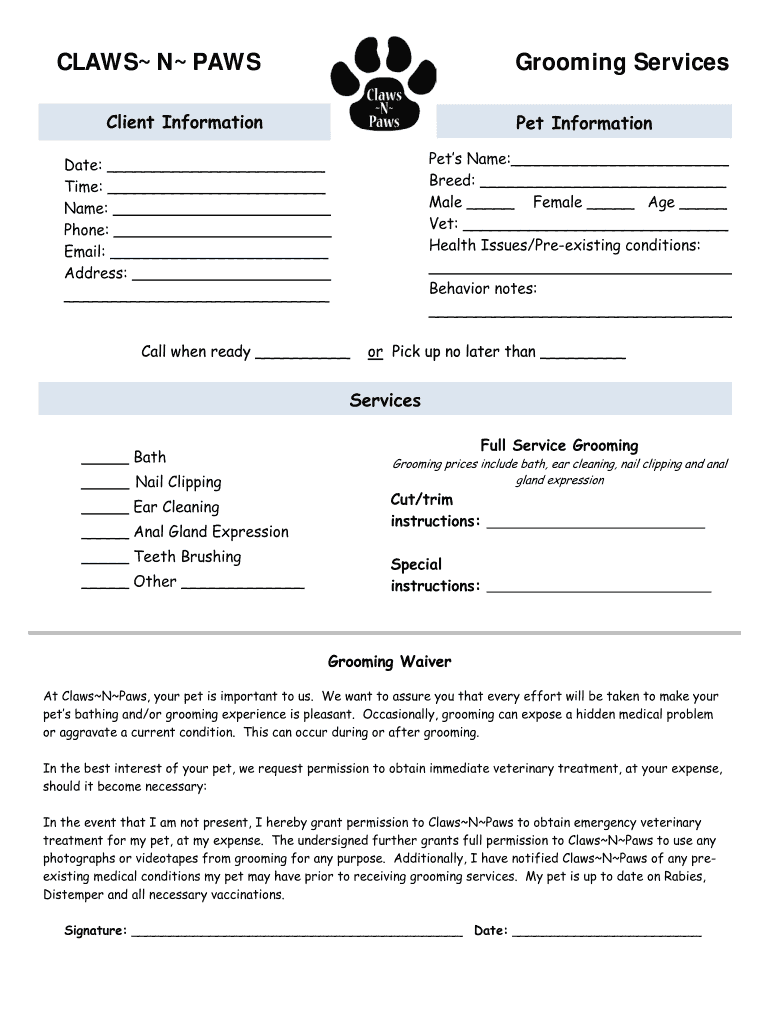 Grooming Sign In Sheet Fill Out Sign Online DocHub