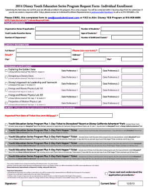 Fillable Online 2014 Disney Youth Education Series Program Request Form ...