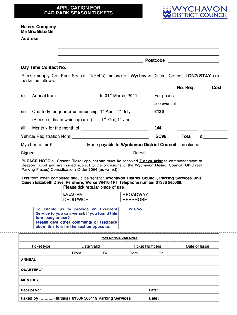 Fillable Online APPLICATION FOR CAR PARK SEASON TICKETS Fax Email Print ...
