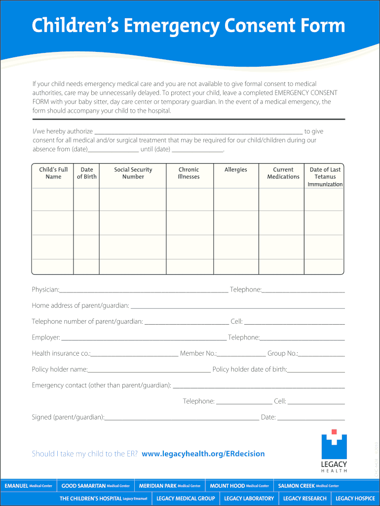 Fillable Online gpelc Childrens Emergency Consent Form Fax Email Print ...