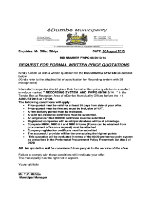 Fillable Online Kindly furnish us with a written quotation for the ...