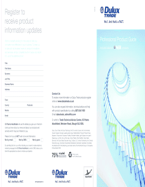 Fillable Online dulux trade-decorating co Register to receive product ...
