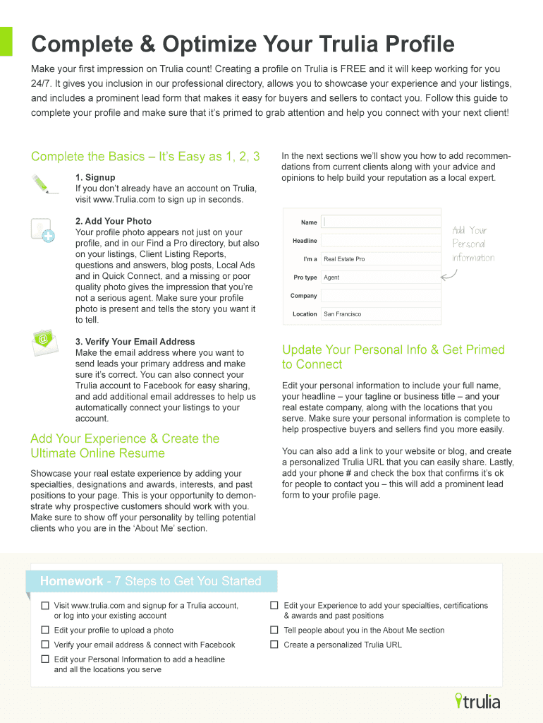 Fillable Online Complete & Optimize Your Trulia Profile Fax Email Print - pdfFiller