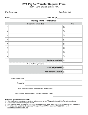 Fillable Online sharonschoolpta PTA PayPal Transfer Request Form ...