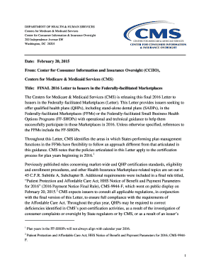 Fillable Online cms 2016 Letter to Issuers in the Federally-facilitated ...