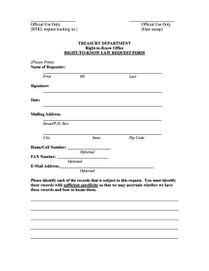 Fillable Online patreasury RTKL request tracking no - patreasury Fax Email Print - pdfFiller