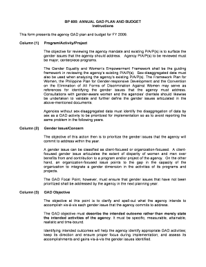 Fillable Online BP 600: ANNUAL GAD PLAN AND BUDGET Instructions This ...