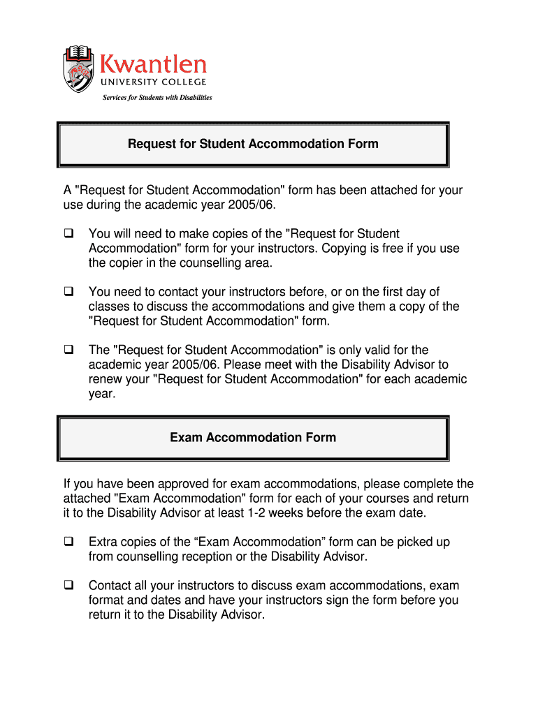 Fillable Online Request for Student Accommodation Form A "Request for ...