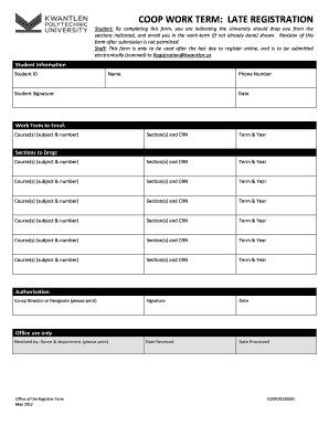 Fillable Online Coop Work Term Late Registration Form - Kwantlen ...