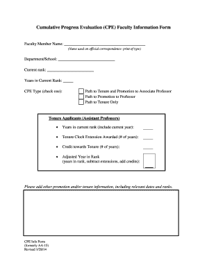 Fillable Online cos ucf Cumulative Progress Evaluation (CPE) Faculty ...