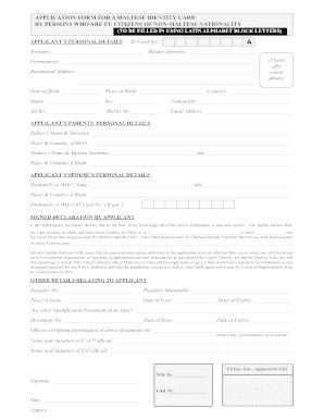 Fillable Online Application form for a Maltese Identity Card by persons ...