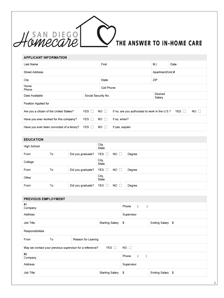 Fillable Online APPLICANT INFORMATION - Serving San Diego County Fax ...