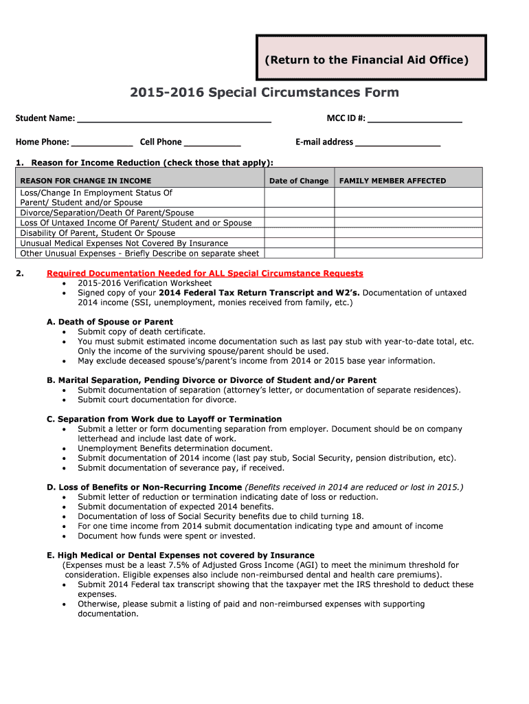 Fillable Online middlesexcc 2015-2016 special circumstances form - Middlesex County College Fax ...
