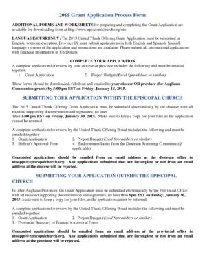 Fillable Online episcopalchurch UTO Process form for Grant Application ...