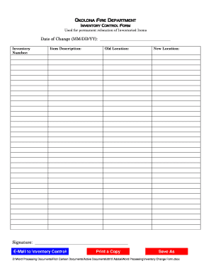 Fillable Online Inventory Change Form - Okolona Fire Department Fax ...