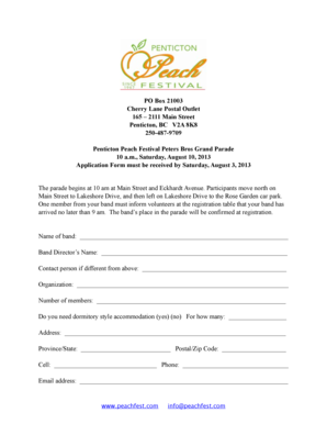 Fillable Online Band Application Form - Penticton Peach Festival Fax ...