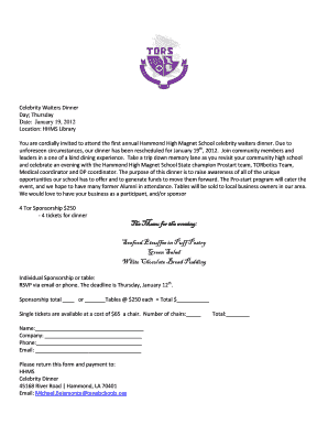 Fillable Online tangischools Celebrity Waiters Dinner - tangischools Fax Email Print - pdfFiller