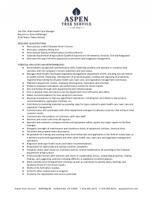Plant Health Care Manager Job Description Job Description Template ...