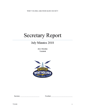 Secretary Report WEST VOLUSIA AMATEUR RADIO SOCIETY - pdfFiller