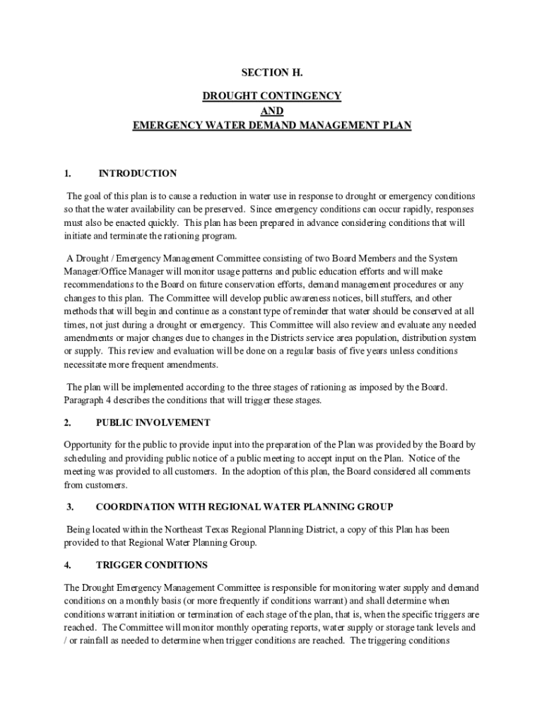 Fillable Online Drought Contingency/Emergency Water Management Plan Fax ...