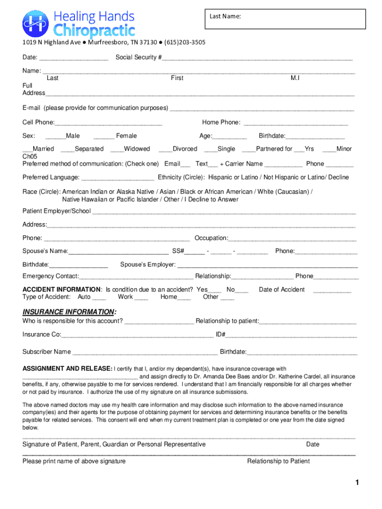Fillable Online CHIEF COMPLAINT: - Healing Hands Chiropractic Fax Email Print - pdfFiller